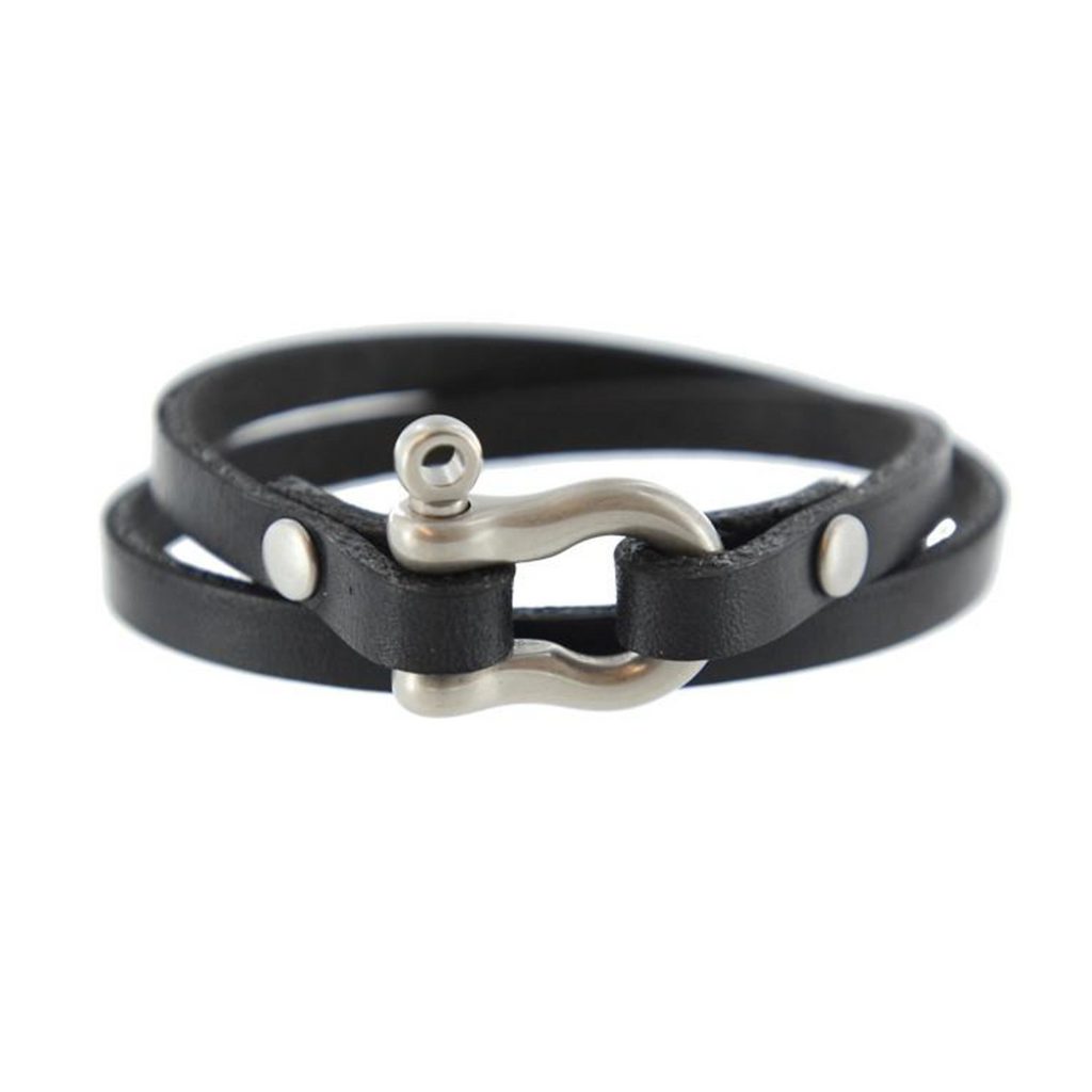 Double Wrap Shackle Bracelet (Matte Nickel on Black Leather) – The ...