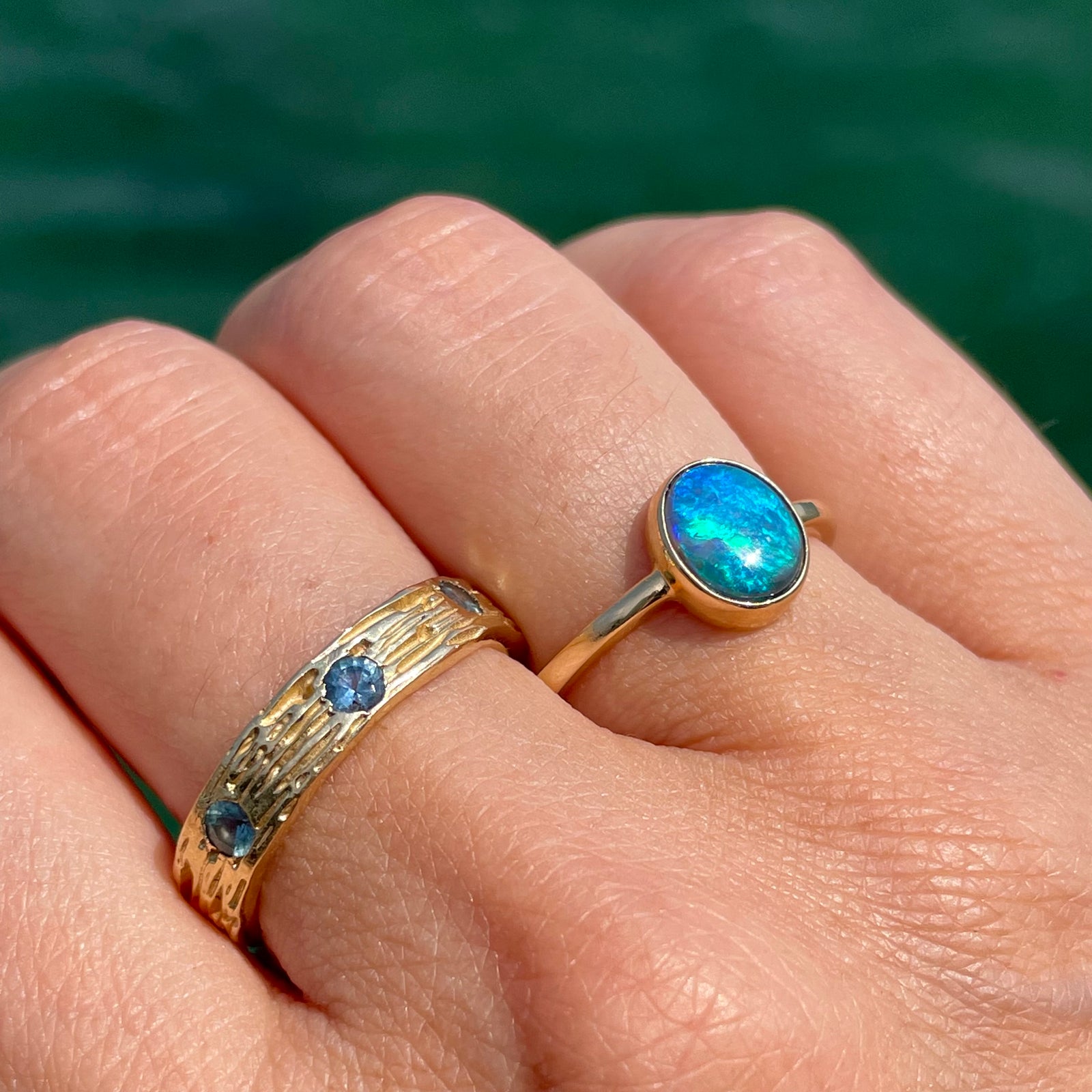 Round Lightning Ridge Opal Ring The Golden Cleat